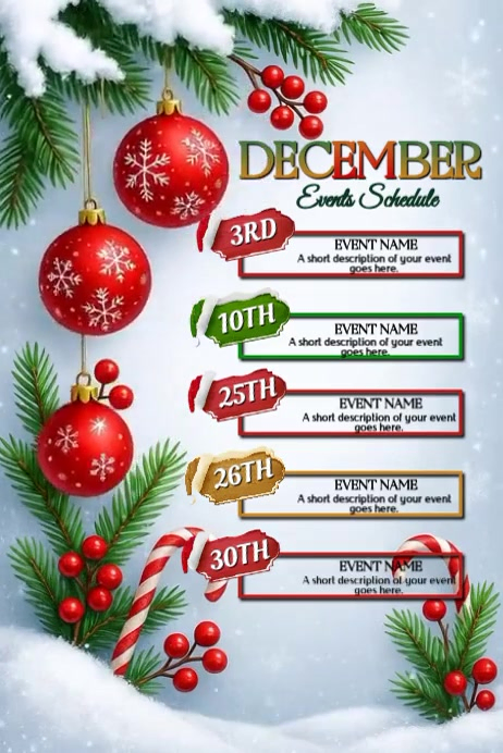 White Floral Christmas Week Schedule Flyer Poster Template | PosterMyWall