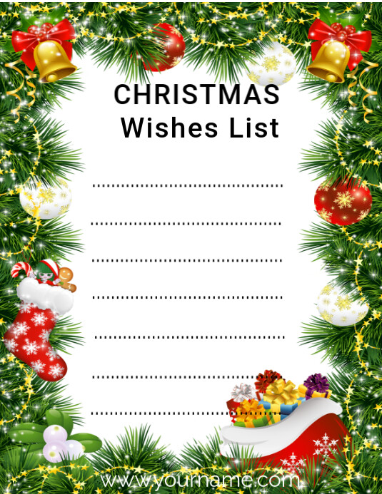 White Floral Christmas Wishes List Flyer (us Letter) Template ...
