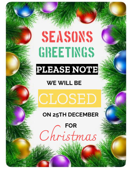 White Floral Closed For Christmas December 25th Flyer (us Letter) Template | PosterMyWall