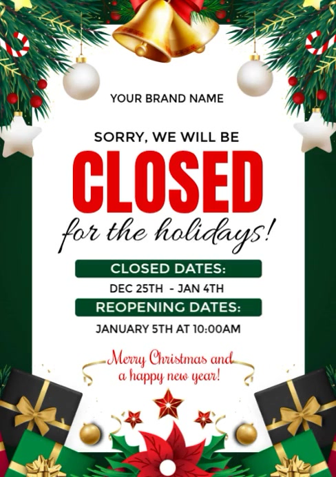 Plantilla de White Floral Closed Notice For Holidays A4 | PosterMyWall