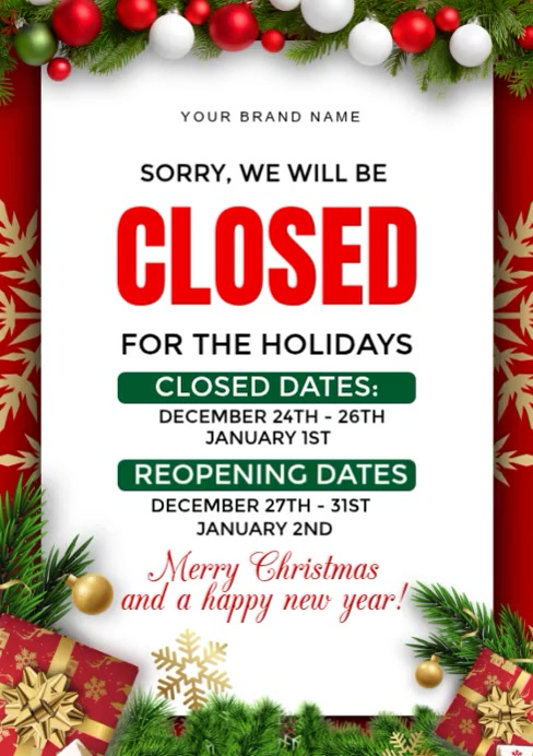 White Floral Closed Notice For Holidays A4 Template | PosterMyWall