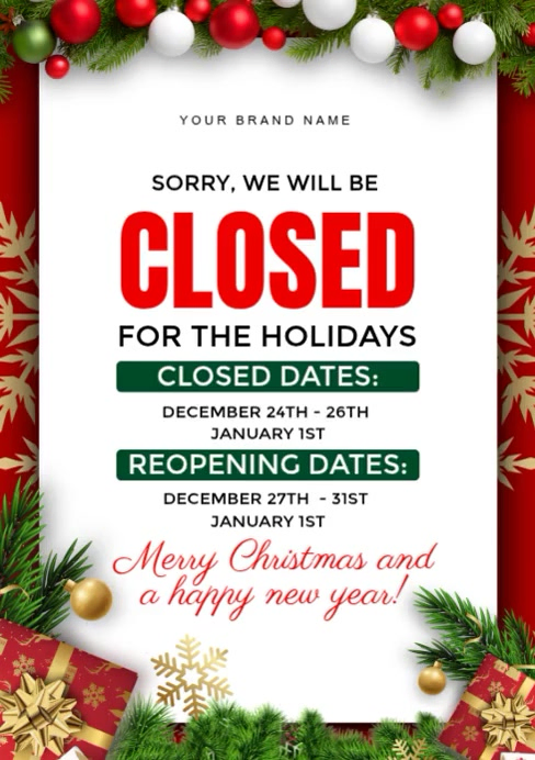 Plantilla de White Floral Closed Notice For Holidays A4 | PosterMyWall