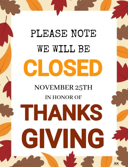 White Floral Closed On Thanksgiving Flyer (us Letter) Template ...