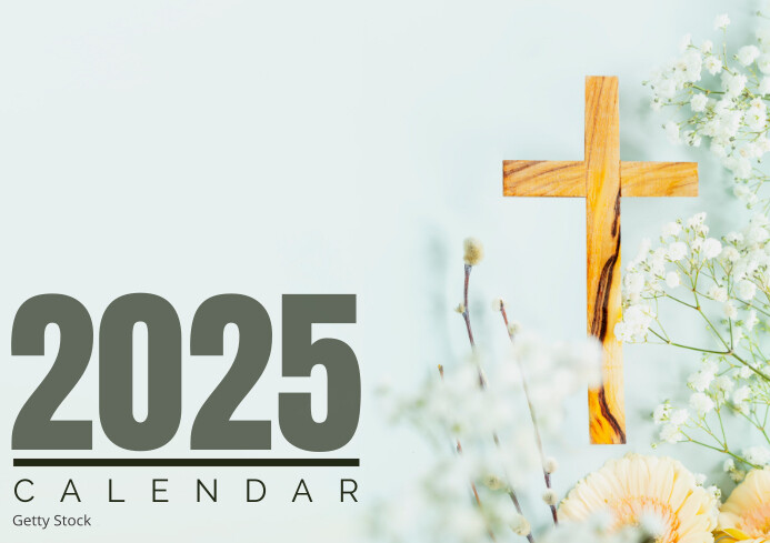 White Floral Cross Lilly Green Pal 2025 Calen Templat | PosterMyWall