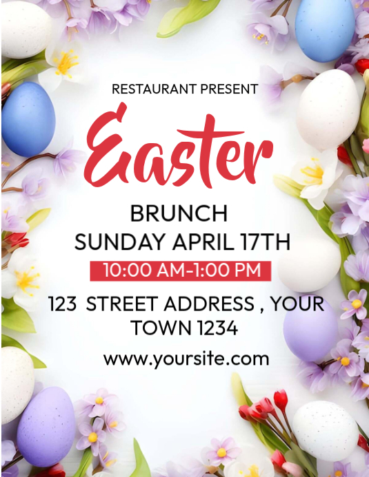 White Floral Easter Brunch Flyer Template | PosterMyWall