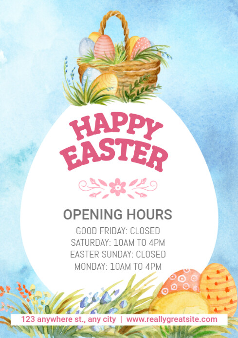 White Floral Easter Opening Hours A2 Template | PosterMyWall