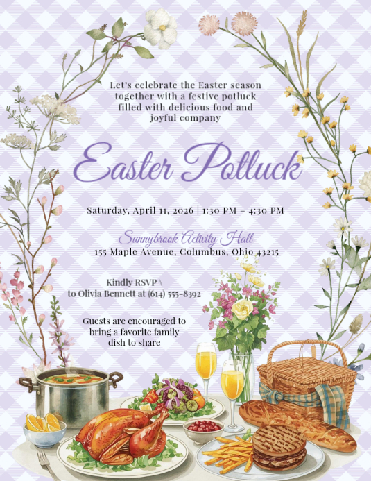 White Floral Easter Potluck Flyer Template | PosterMyWall
