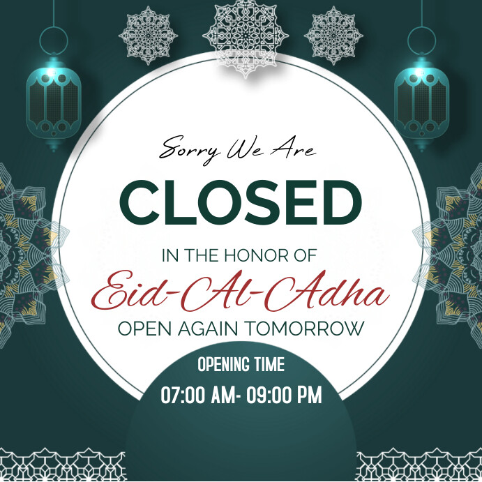White Floral Eid Al Adha Closed Templates In | PosterMyWall