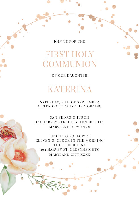 White Floral First Holy Communion Invitation Template | PosterMyWall