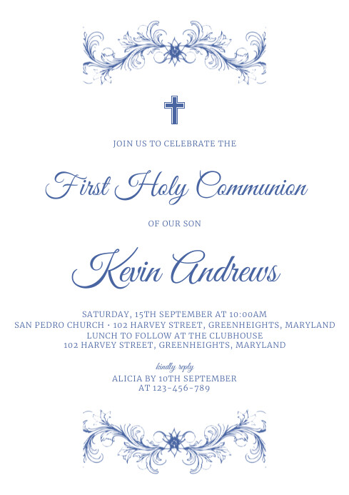 White Floral First Holy Communion Invitation Template | PosterMyWall