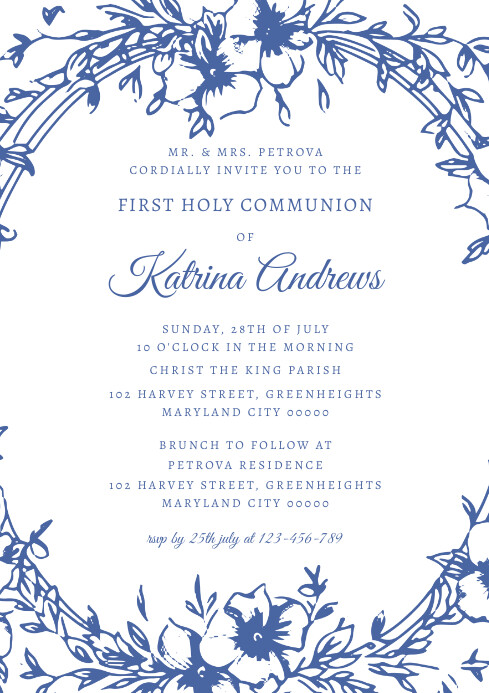 White Floral First Holy Communion Invitation Template | PosterMyWall