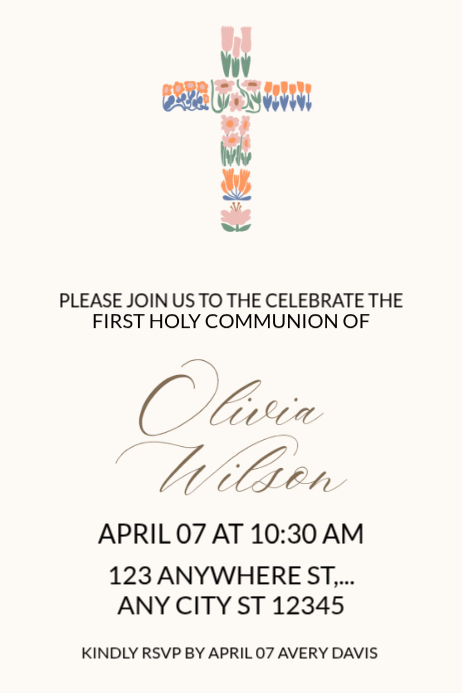 White Floral First Holy Communion Poster Template | PosterMyWall