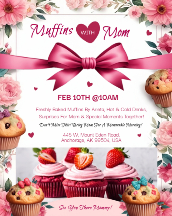 Plantilla de White Floral Floral Muffins With Mom School Event Flyer ...