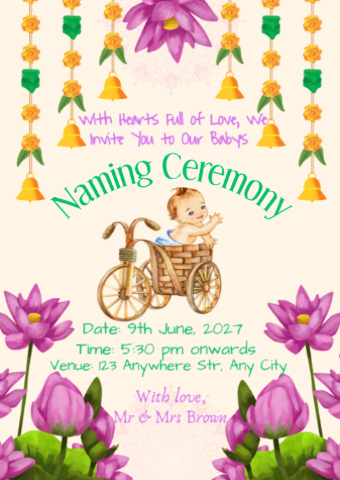 White Floral Free Naming Ceremony Invite Poster Design With Joyful ...