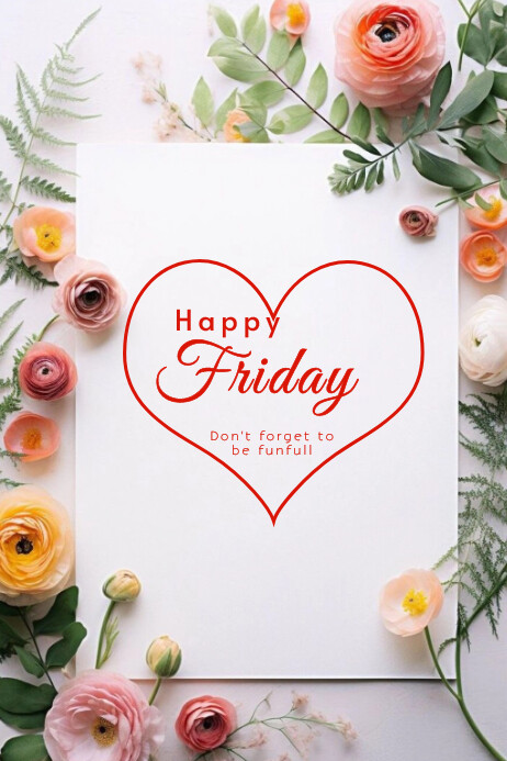 White Floral Friday Greeting Card Banner 4' × Templat | PosterMyWall