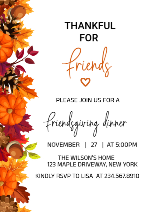 White Floral Friendsgiving Dinner Invitation Template A4 | PosterMyWall