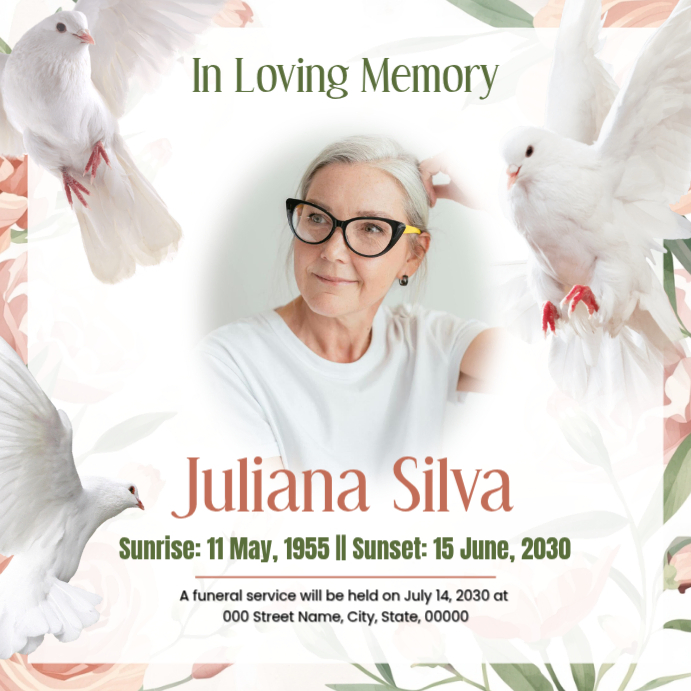 White Floral Funeral Announcement Instagram Post Template | PosterMyWall