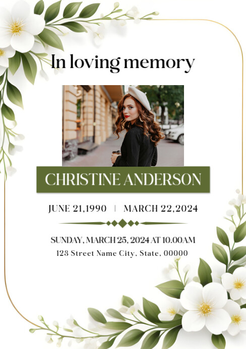 White Floral Funeral Program A5 Template | PosterMyWall