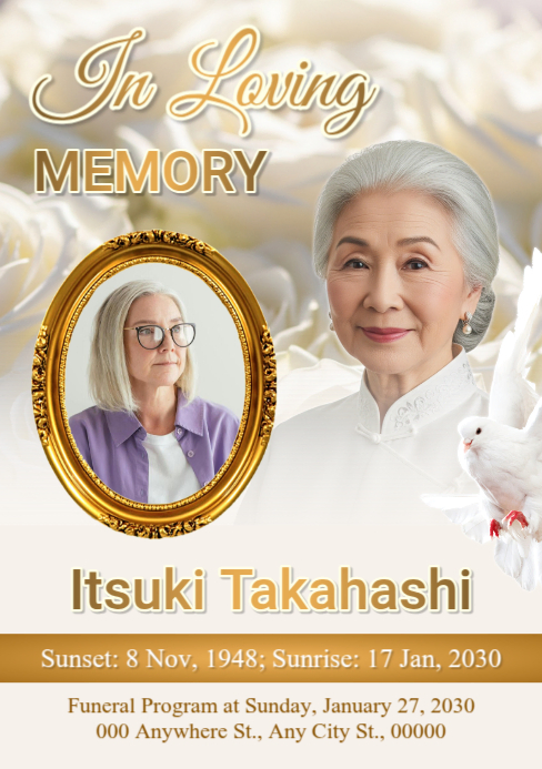 Plantilla de White Floral Funeral Program Announcement | PosterMyWall