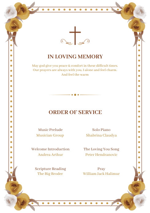Copy of White Floral Funeral Program Brochure Templa | PosterMyWall