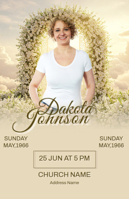 White floral gate sky funeral program template | PosterMyWall