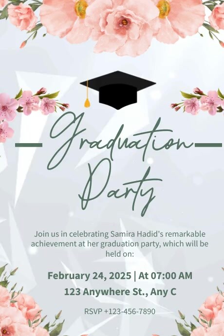White Floral Graduation Party Poster Template | PosterMyWall