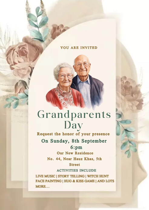 White Floral Grandparents Day Card A6 Template | PosterMyWall