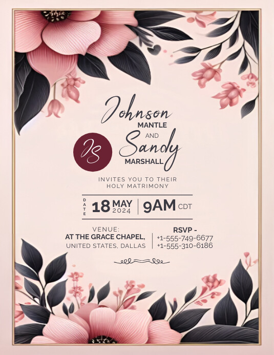 White Floral Grey Pink And Maron Wedding Invi Template | PosterMyWall