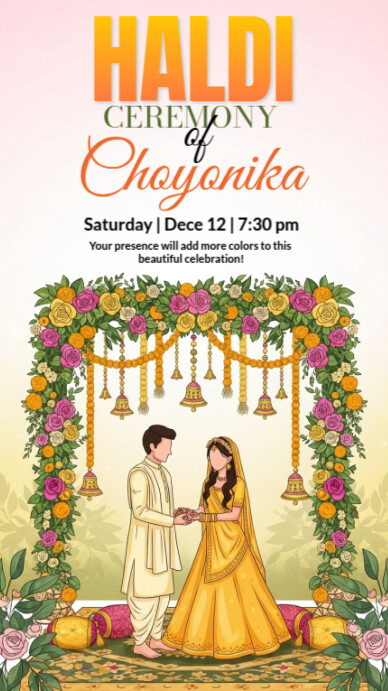 White Floral Haldi Ceremony Invitation Instagram Story Template ...