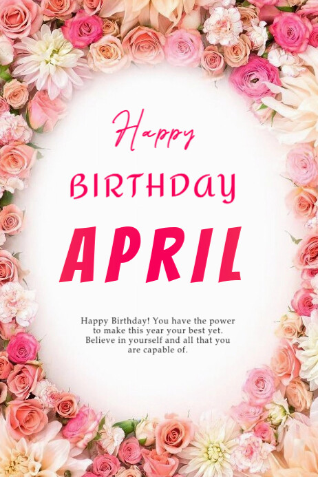 White Floral Happy Birthday April Poster templaat | PosterMyWall