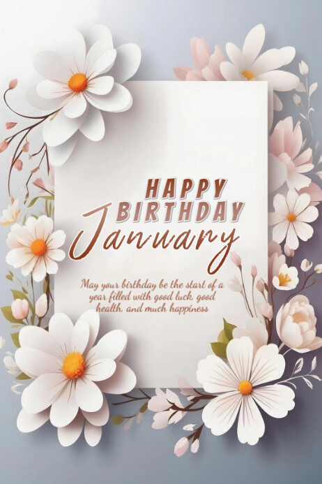 Copy of White Floral Happy Birthday January Banner 4' × 6' | PosterMyWall