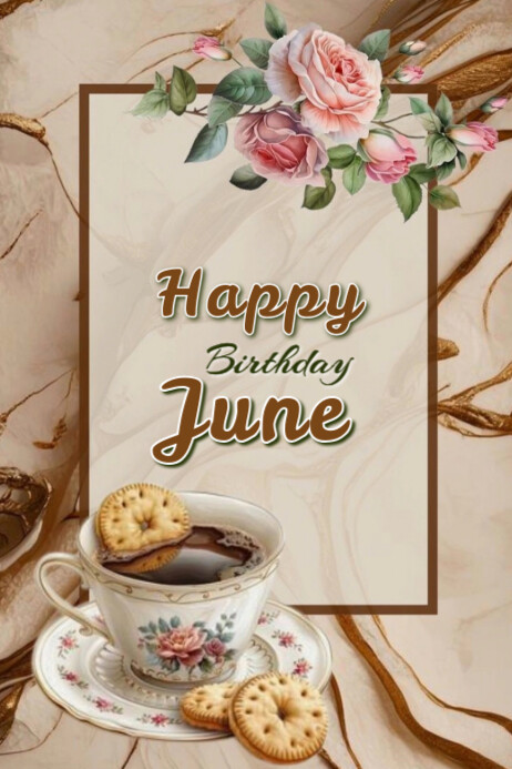 White Floral Happy Birthday June Banner 4' × 6' Template | PosterMyWall