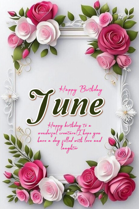 White Floral Happy Birthday June Banner 4' × 6' Template | PosterMyWall