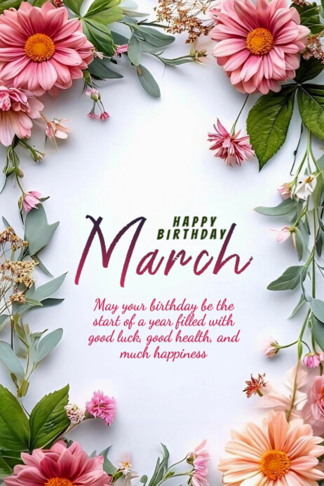 Modèle White Floral Happy Birthday March Banner 4' × 6' | PosterMyWall