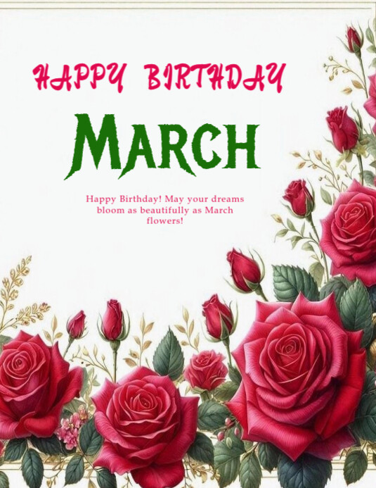White Floral Happy Birthday March Flyer (us Letter) Template | PosterMyWall