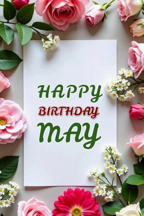 White Floral Happy Birthday May Banner 4' × 6' Template | PosterMyWall
