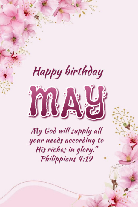 White Floral Happy Birthday May Banner 4' × 6' Template | PosterMyWall