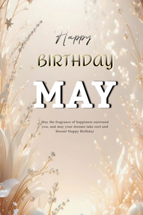 Modèle White Floral Happy Birthday May Poster | PosterMyWall