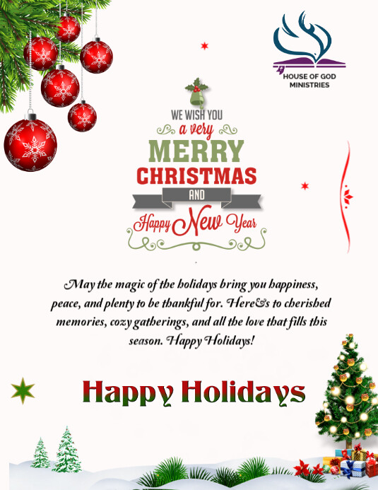 White Floral Happy Holidays Flyer Flyer (us Letter) Template | PosterMyWall