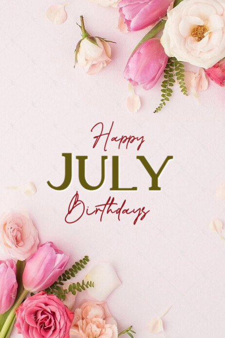 White Floral Happy July Birthdays Banner 4' × 6' Template | PosterMyWall