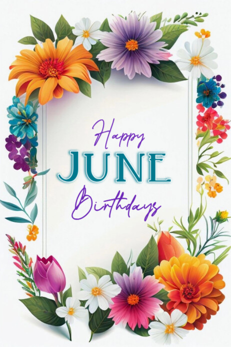 White Floral Happy June Birthdays Banner 4' × 6' Template | PosterMyWall