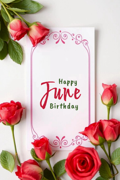 White Floral Happy June Birthdays Banner 4' × 6' Template | PosterMyWall