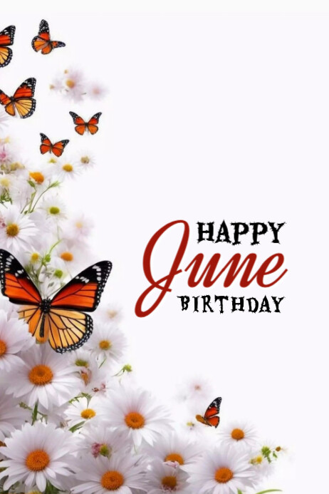 White Floral Happy June Birthdays Banner 4' × 6' Template | PosterMyWall