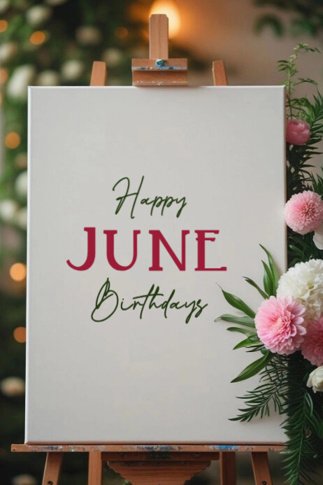 White Floral Happy June Birthdays Banner 4' × 6' Template | PosterMyWall