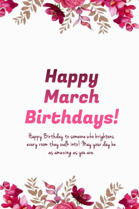 White Floral Happy March Birthdays Banner 4' × 6' Template | PosterMyWall