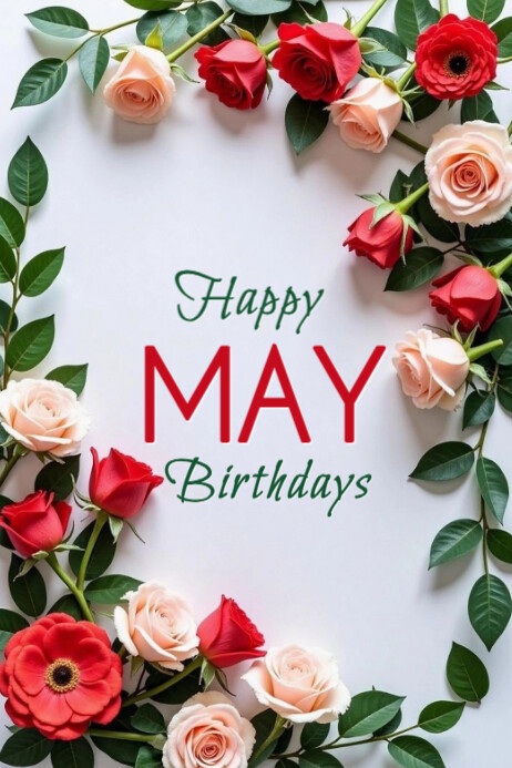 Copy of White Floral Happy May Birthdays Banner 4' × 6' | PosterMyWall