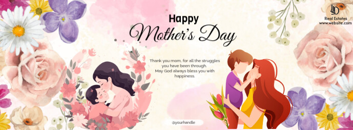 White Floral Happy Mother's Day Thank You Mom Facebook Cover Photo ...