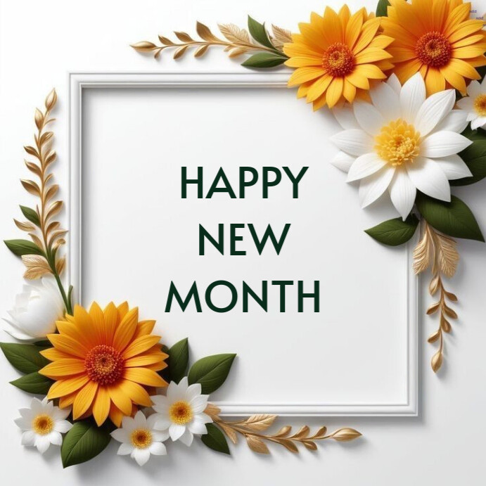 White Floral Happy New Month Instagram Post Template | PosterMyWall