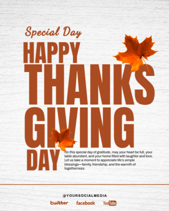 White Floral Happy Thanksgiving Day 2025 Instagram Portrait Template ...