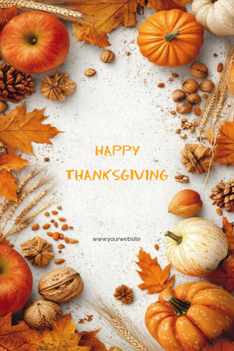 White Floral Happy Thanksgiving Poster Template | PosterMyWall